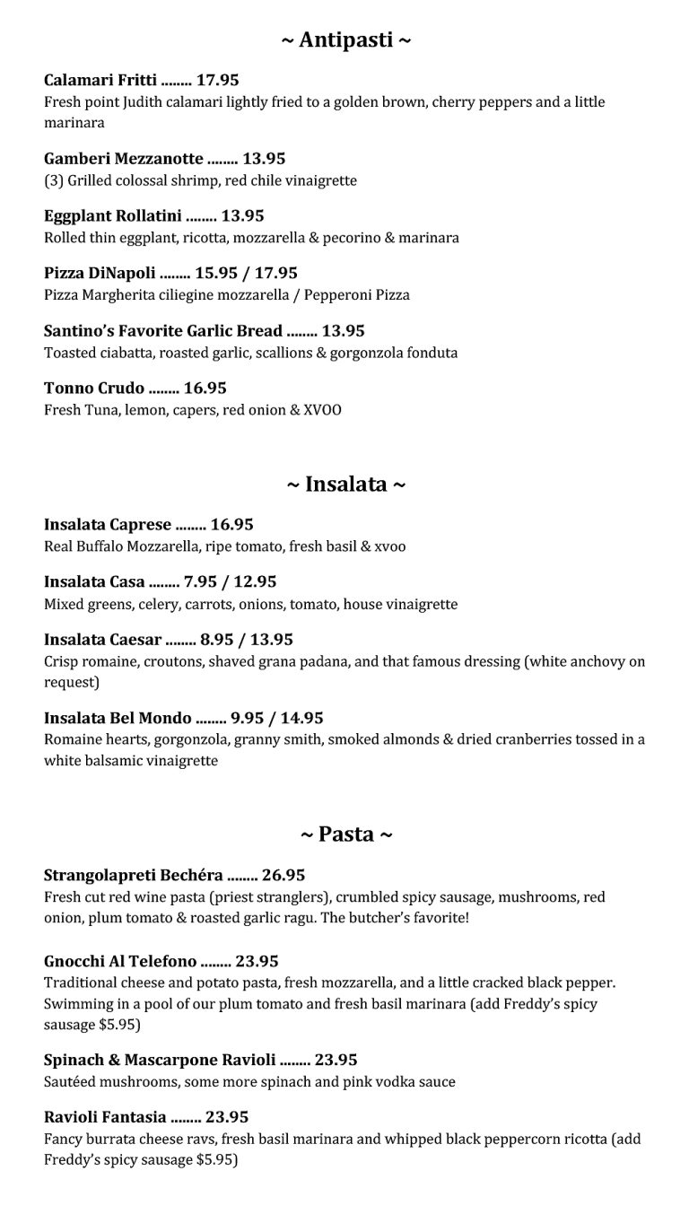 Menu - Piccolo's Restaurant